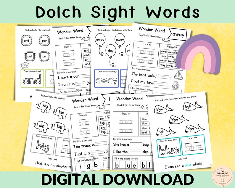 Dolch Sight Words Worksheets, Pre-primer Kindergarten Workbook Spelling ...