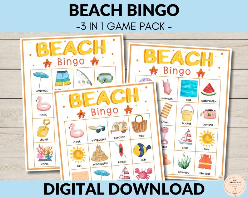 Kids Bingo Game, Beach Birthday Activity Pack, Fun Summer Printable ...