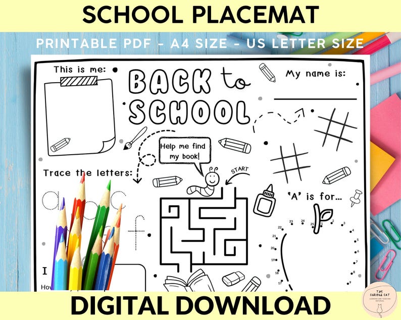 Printable Back to School Activity Placemat - First Day of School ...