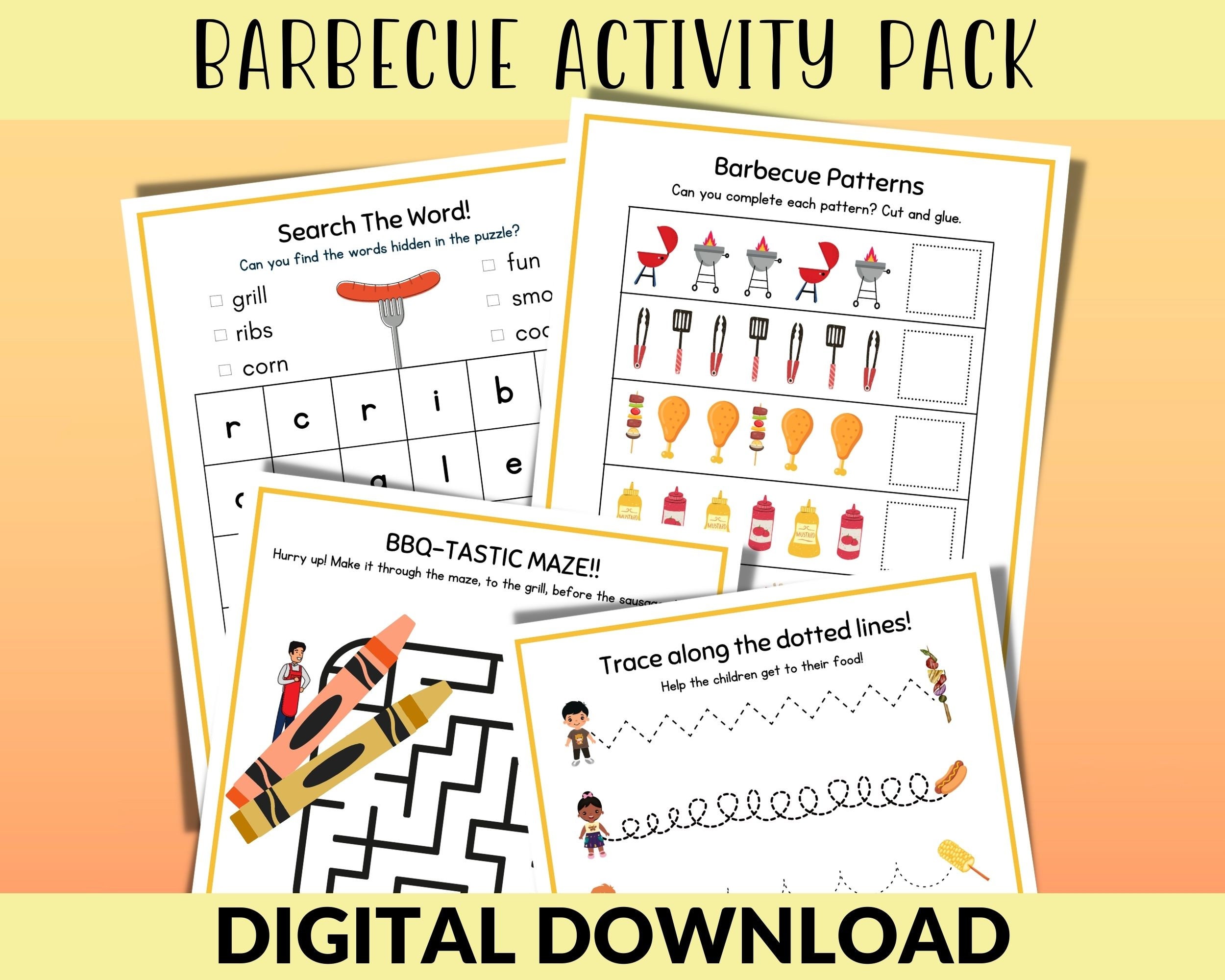 Barbecue Party Activity Pack for Young Children, Kindergarten Cookout ...