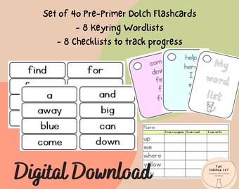Pre-kindergarten Printable Dolch Sight Words Flashcards - Etsy
