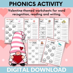 Phonics Valentines Worksheets; Word Recognition, Reading & Writing ...