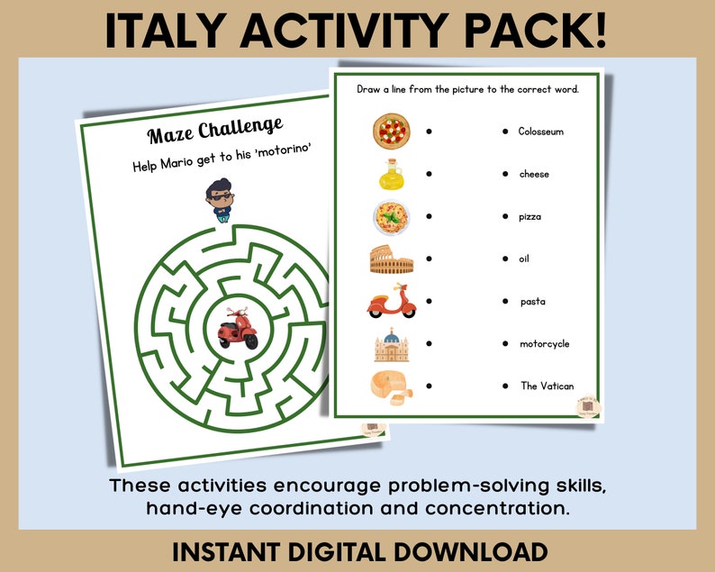 Italy Travel & Study Unit Activity Pack, Exploring Italy for Young ...