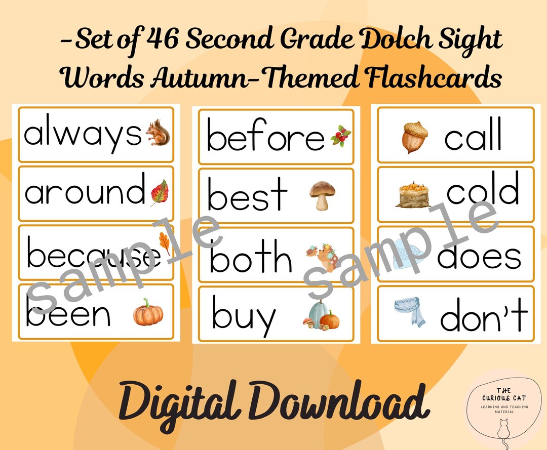 Second Grade Sight Words Dolch Flashcards Autumn-themed/ - Etsy