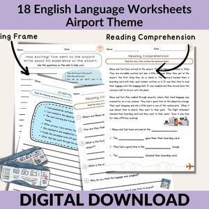 English Language Worksheets, 'at the Airport' Theme Worksheets, 3rd ...