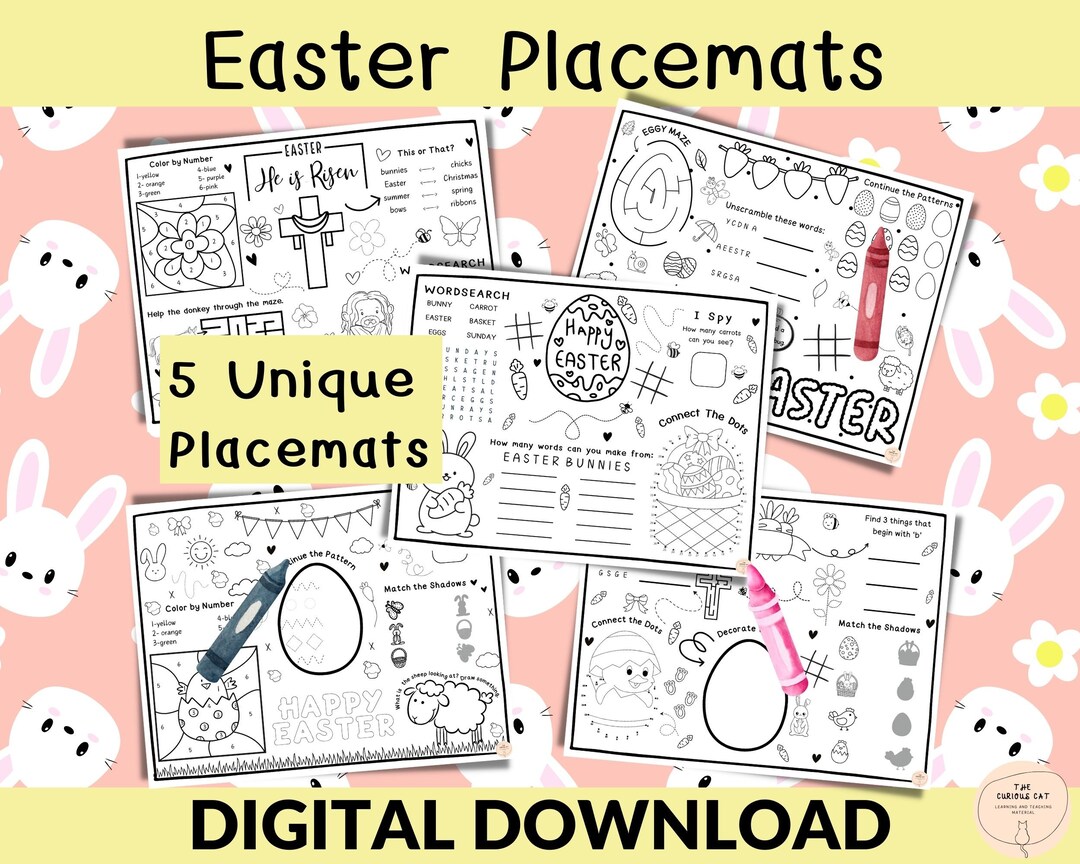 Easter Activity Placemats for Kids Lunch Brunch Classroom & Party Games ...