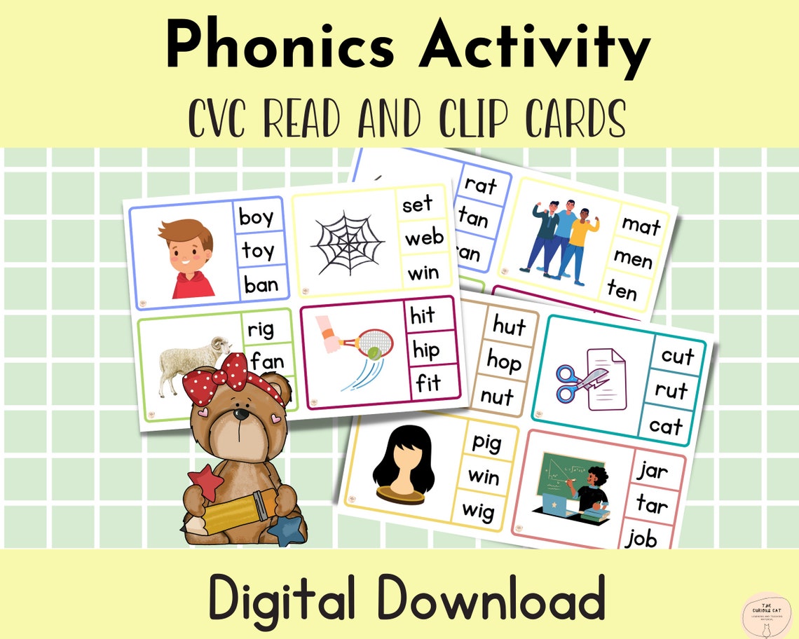 CVC Phonics Activity, Literacy Centre Game, Phonics Match and Clip ...