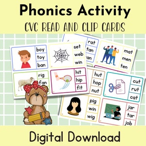 CVC Phonics Activity, Literacy Centre Game, Phonics Match and Clip ...