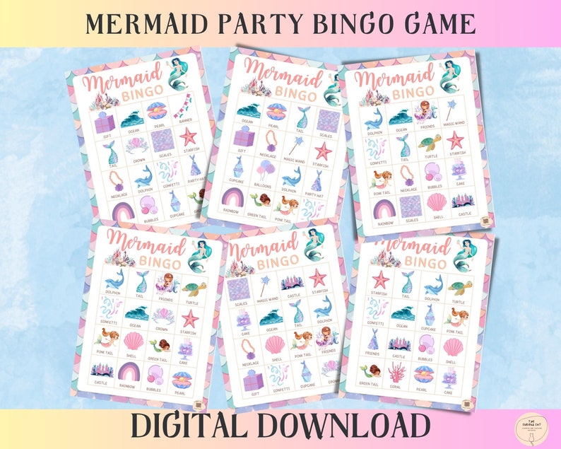 Mermaid Bingo Printable, Kids Party Activity, Birthday Party Game ...