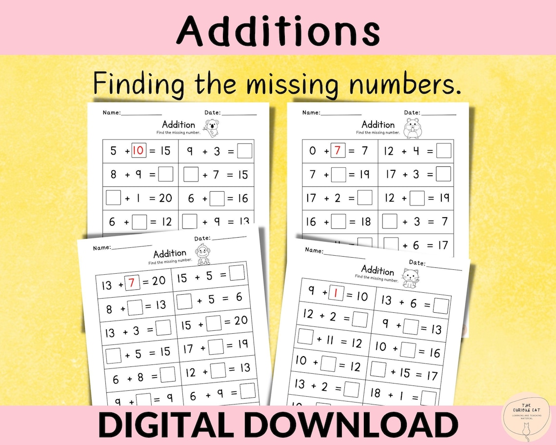 15 Addition Worksheets Fill-in-the-blanks Maths Printables (numbers 1 ...