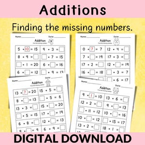 15 Addition Worksheets Fill-in-the-blanks Maths Printables (numbers 1 ...