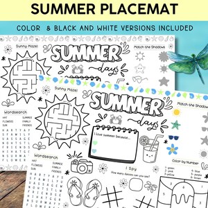 Summer Activity Printable Placemat | Party Coloring Page for Kids ...