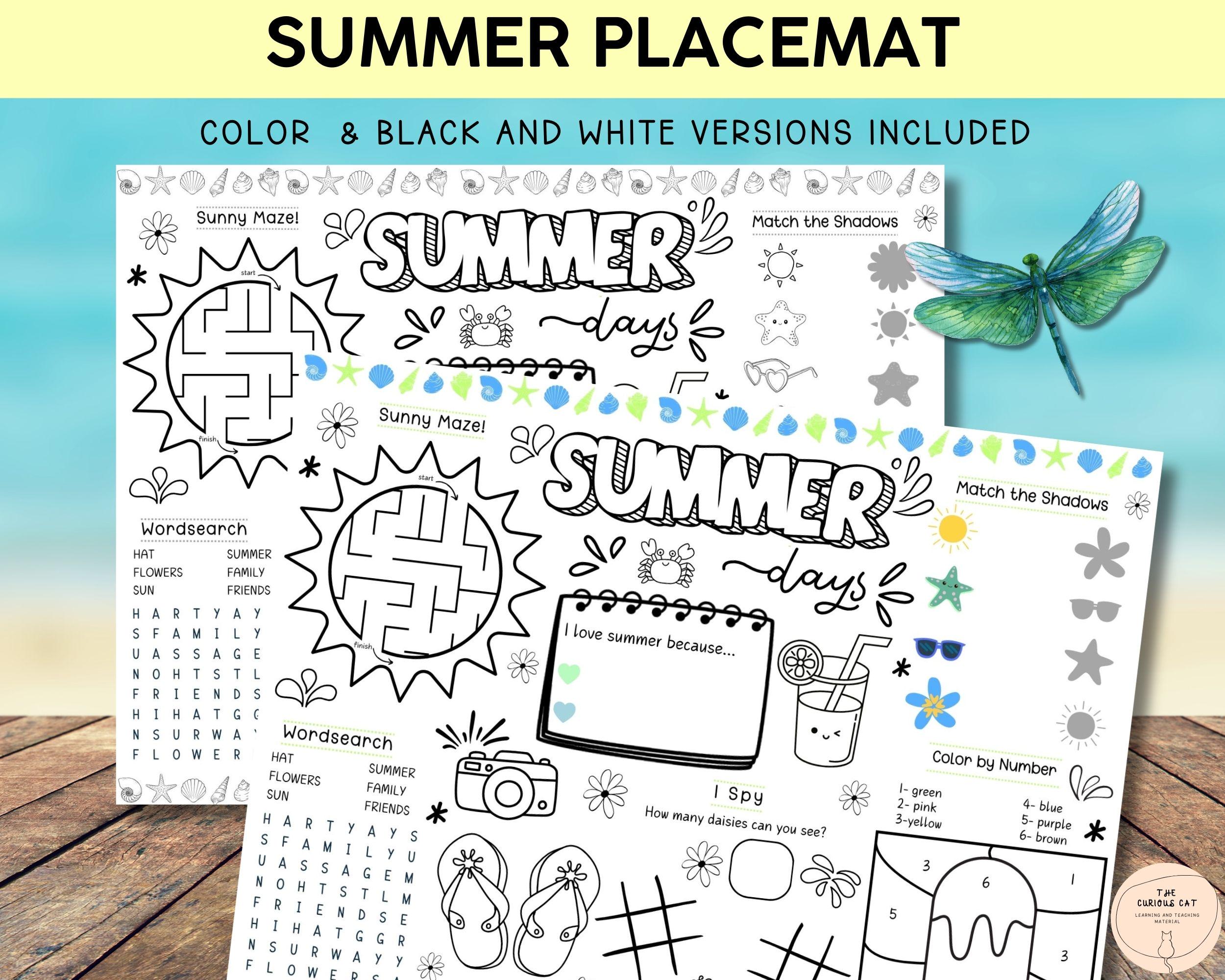 Summer Activity Printable Placemat | Party Coloring Page for Kids ...