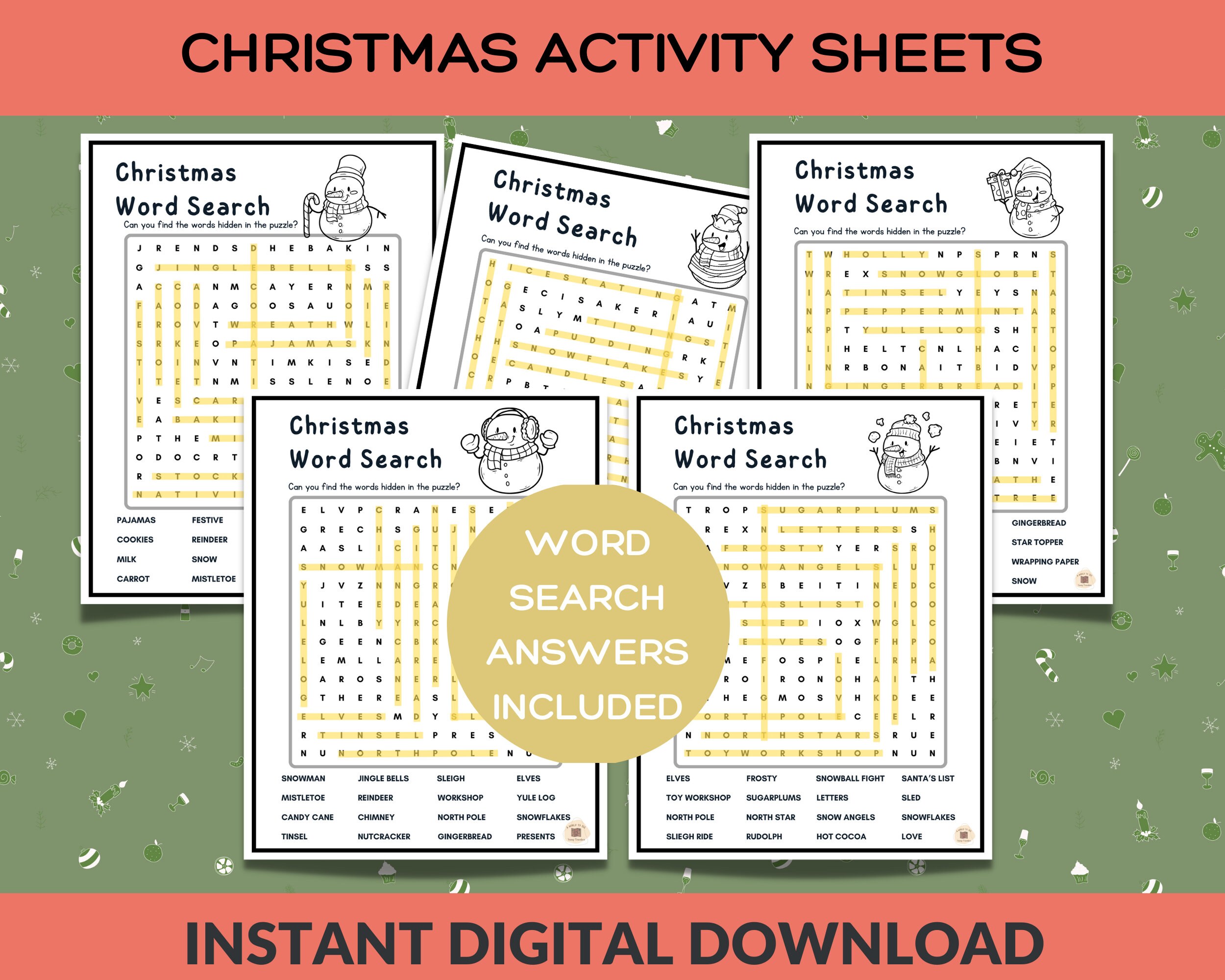 Christmas Printable Activity Book for Children, Kids Coloring Pages ...