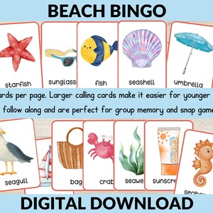 Kids Bingo Game, Beach Birthday Activity Pack, Fun Summer Printable ...