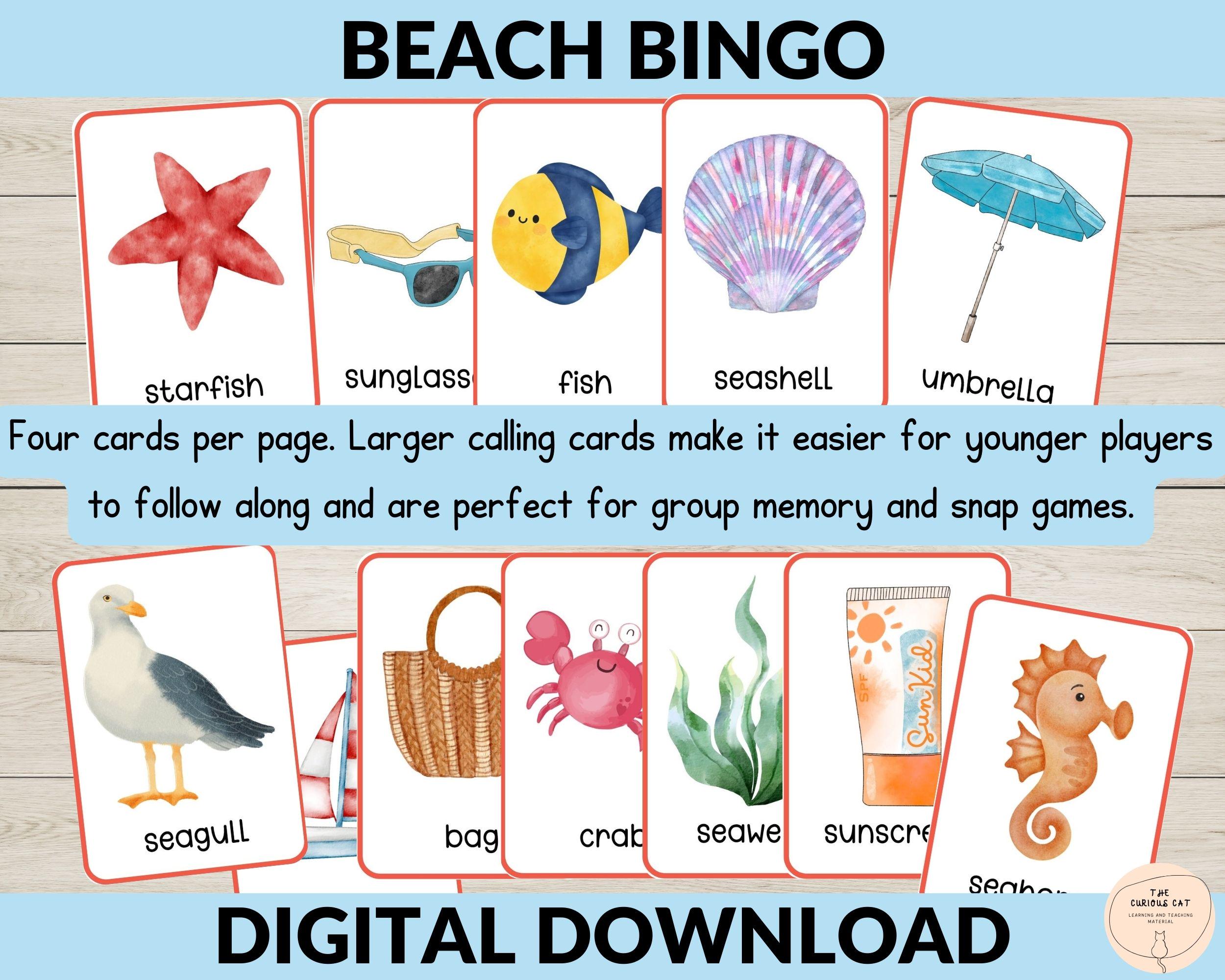 Kids Bingo Game, Beach Birthday Activity Pack, Fun Summer Printable ...