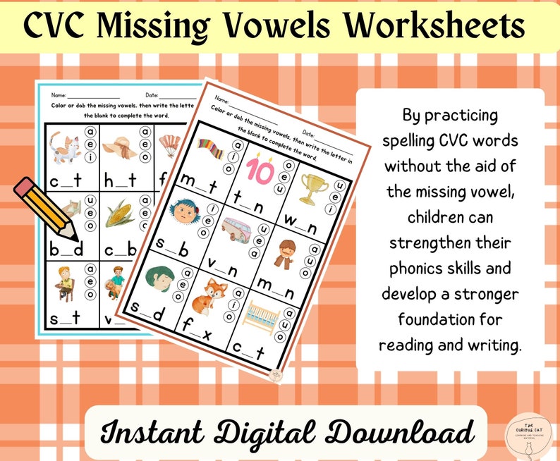 Phonics Worksheets Middle Sound Practice Kindergarten - Etsy