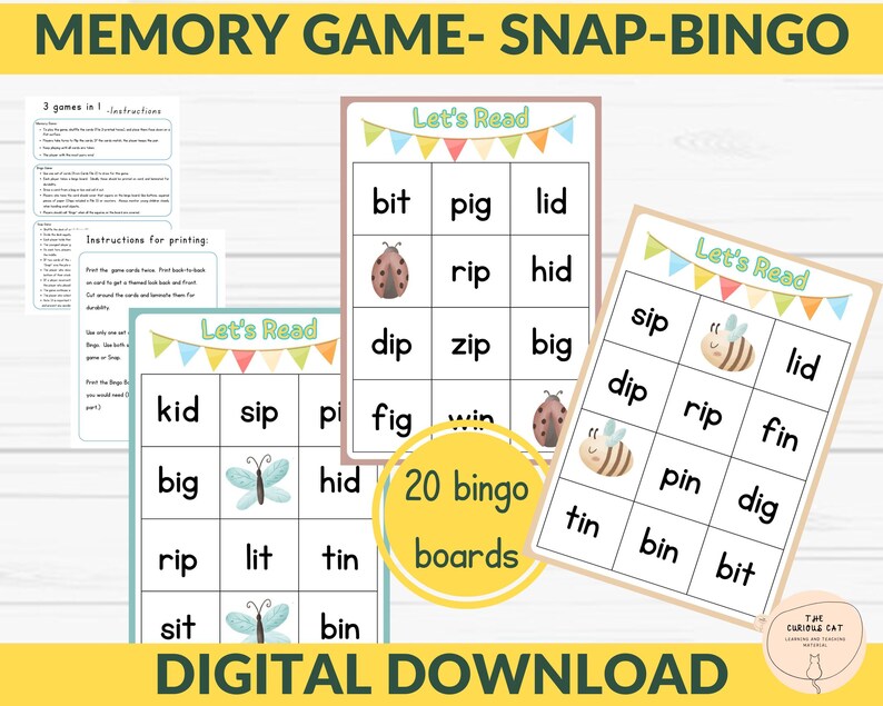 CVC Bingo and Card Games, Printable Bingo Cards and Games, Phonemic ...