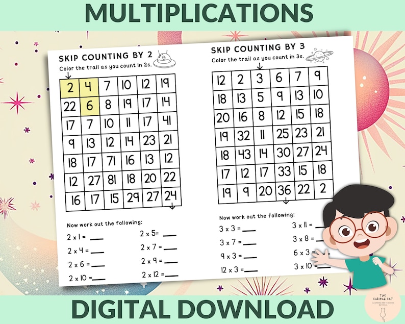Maths Multiplication Practice Worksheets, Skip Counting Coloring ...