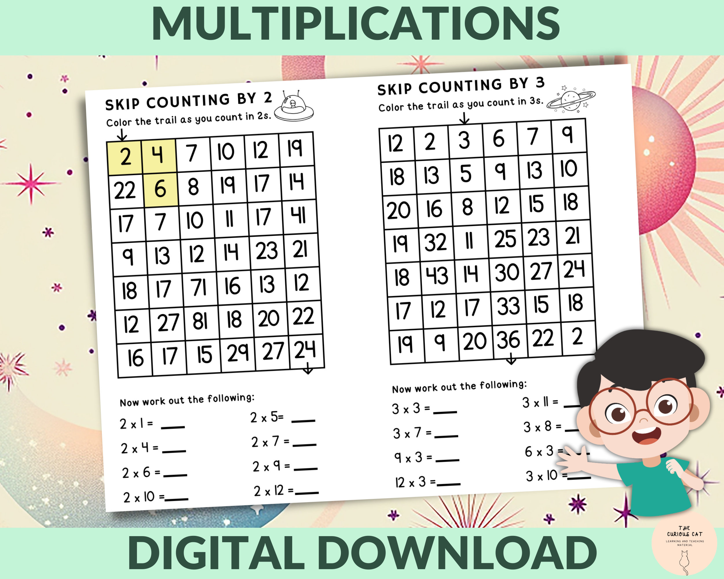 Maths Multiplication Practice Worksheets, Skip Counting Coloring ...