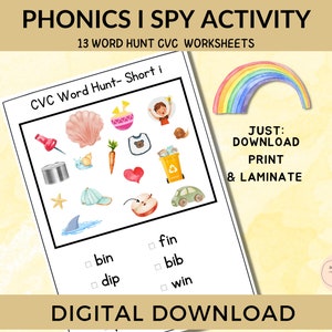Phonics Worksheets, Kindergarten CVC, I Spy Printables, Activity ...