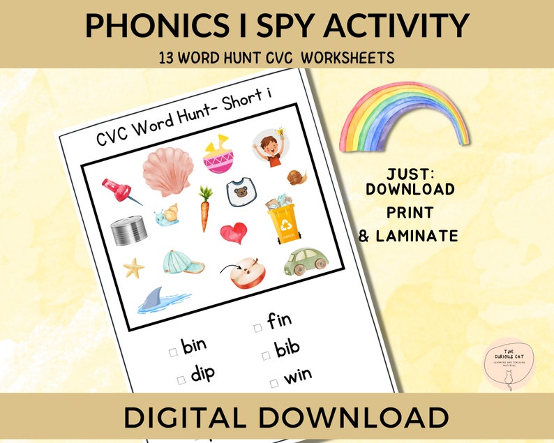 Phonics Worksheets, Kindergarten CVC, I Spy Printables, Activity ...
