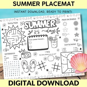Summer Activity Printable Placemat, Summer Party Coloring Page for Kids ...