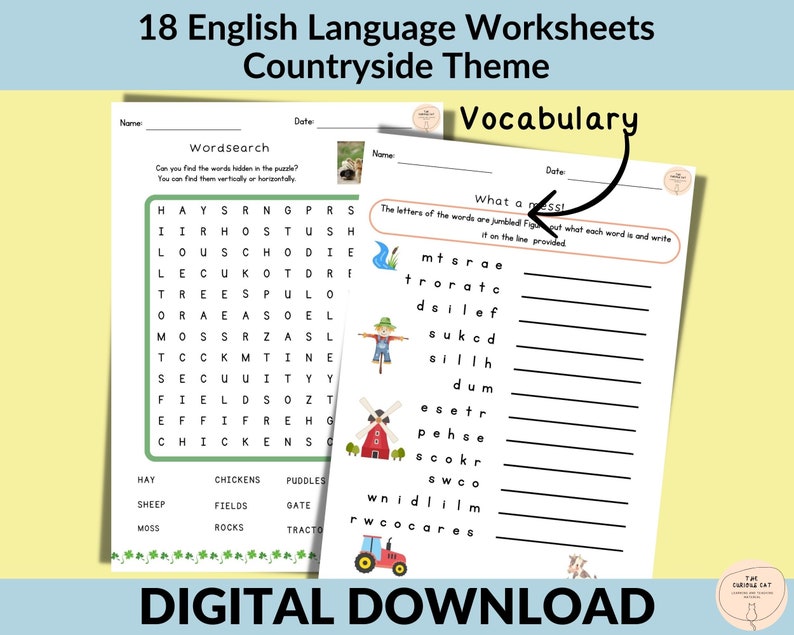 3rd Grade Worksheets, English Language Printables, 'in the Countryside ...