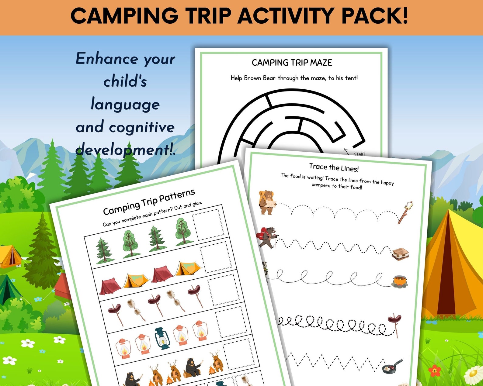 Kindergarten Printable Camping Activity Book, Coloring Pages & Games ...