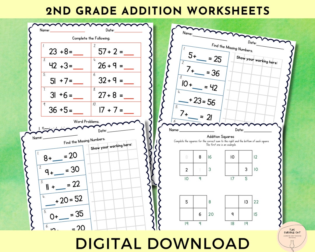 30 Addition Worksheets for 2nd Grade, Maths Printables, Addition Facts ...