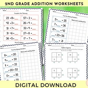 30 Addition Worksheets for 2nd Grade, Maths Printables, Addition Facts ...