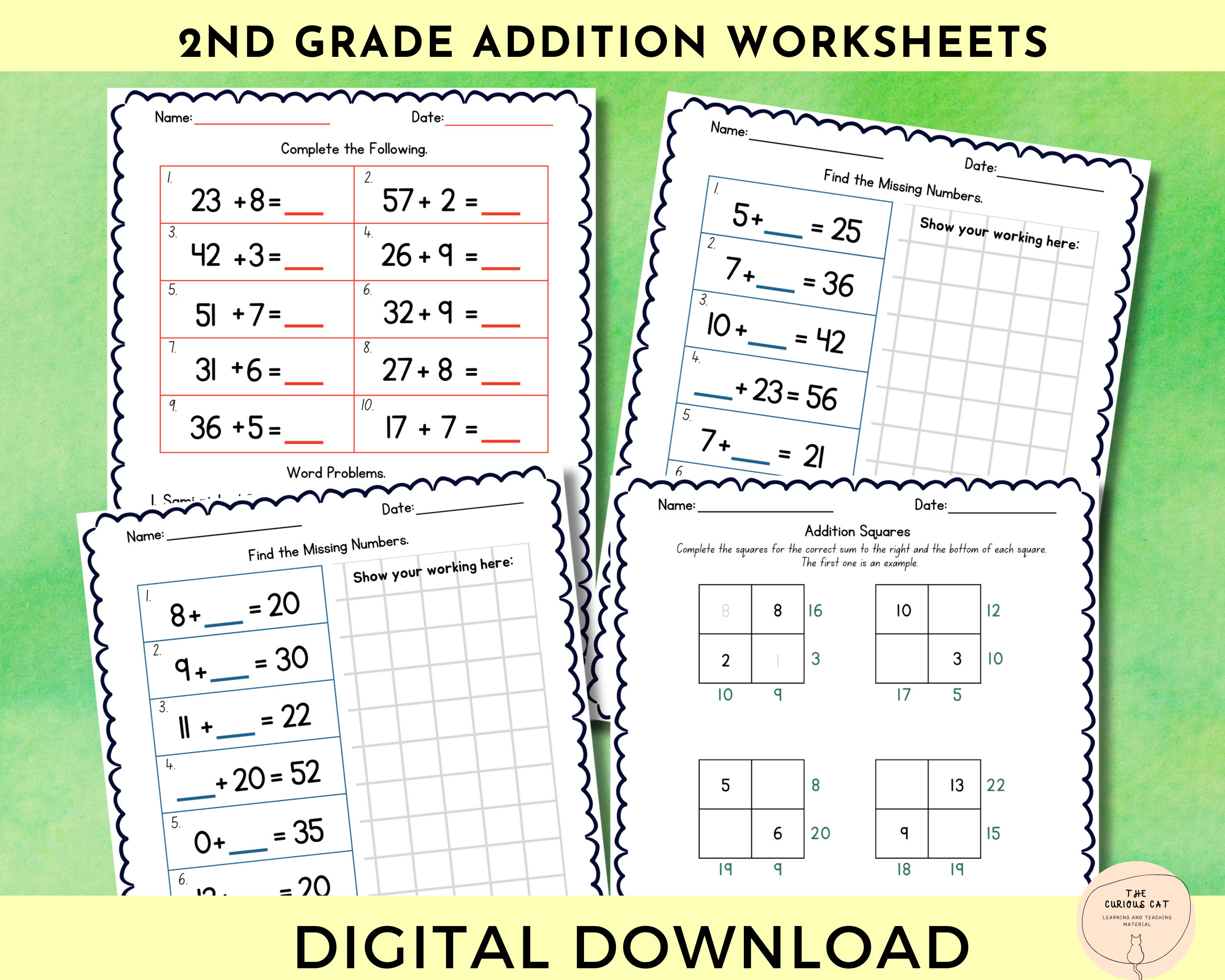 30 Addition Worksheets for 2nd Grade, Maths Printables, Addition Facts ...