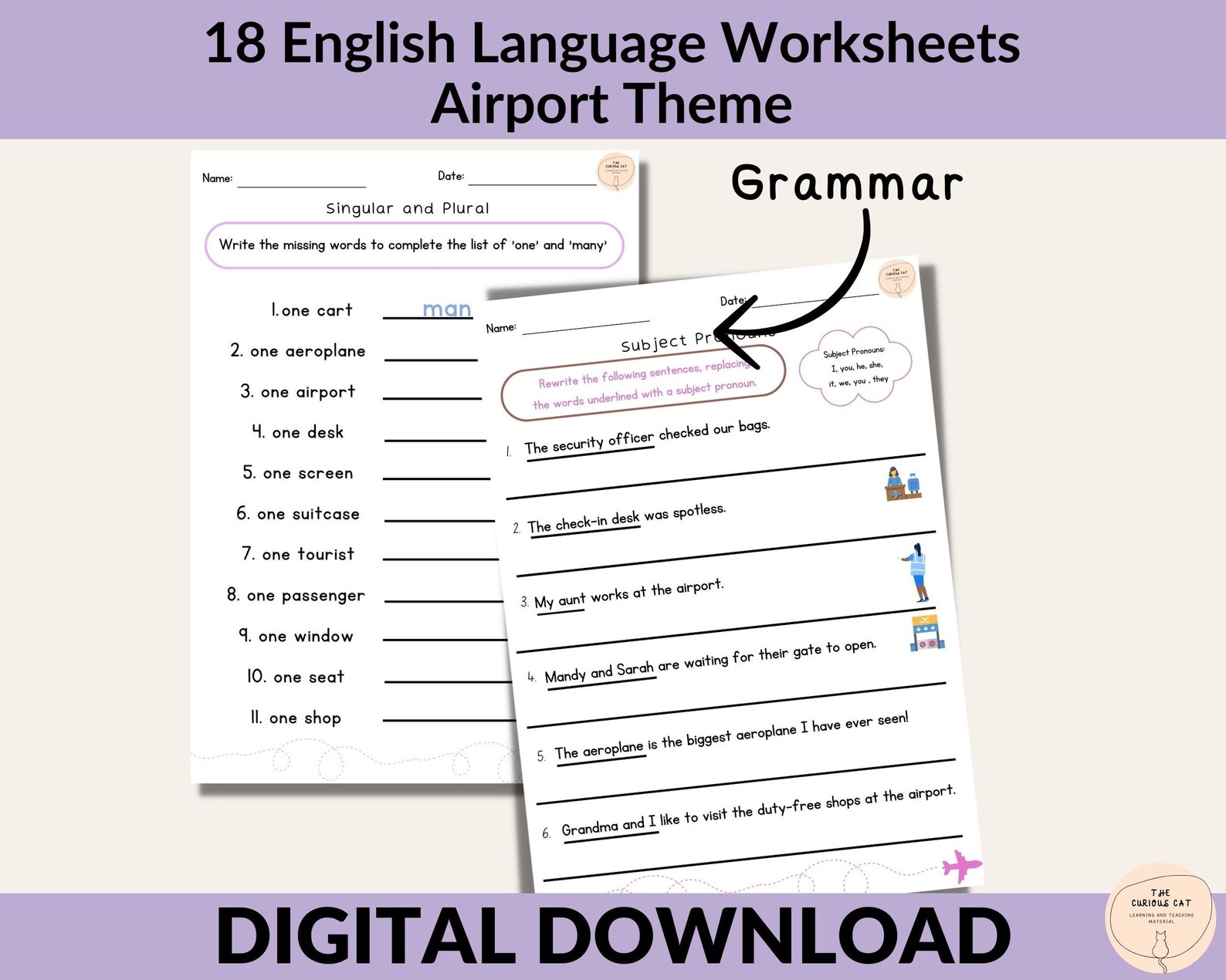 English Language Worksheets, 'at the Airport' Theme Worksheets, 3rd ...