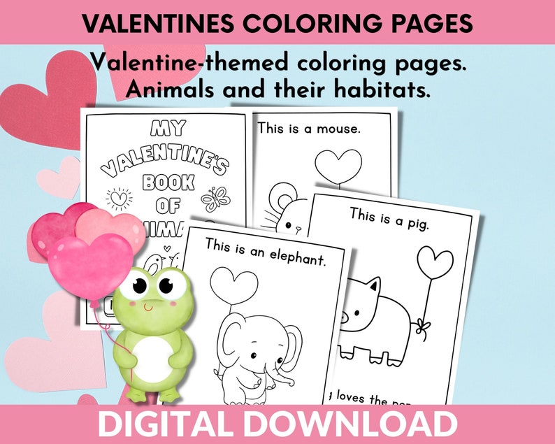 Kids Valentine Coloring Pages | Animal-themed Printable Worksheets ...