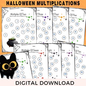 60 Maths Multiplication Practice Worksheets, Halloween Printables ...