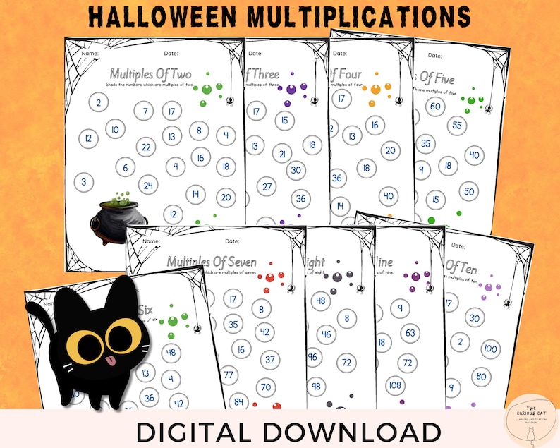 60 Maths Multiplication Practice Worksheets, Halloween Printables ...