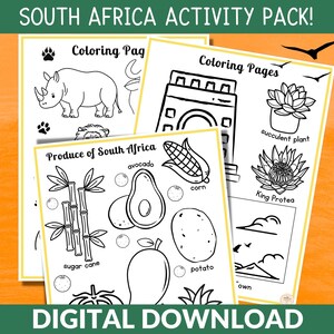 Printable South Africa Kids Activity Pack Travel Worksheets Activities ...
