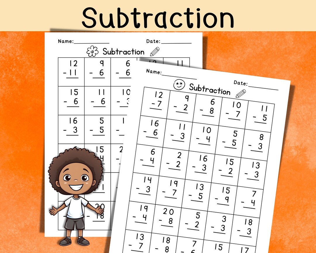 20 Printable Subtraction for Kindergarten 1st Grade 2nd Grade Math ...