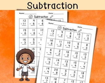 10 Printable Subtraction Fill in the Blanks Worksheets numbers 1-20 for ...
