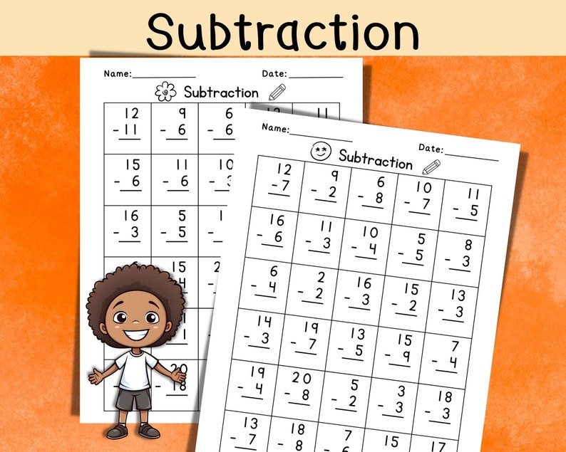 20 Printable Subtraction for Kindergarten 1st Grade 2nd Grade Math ...