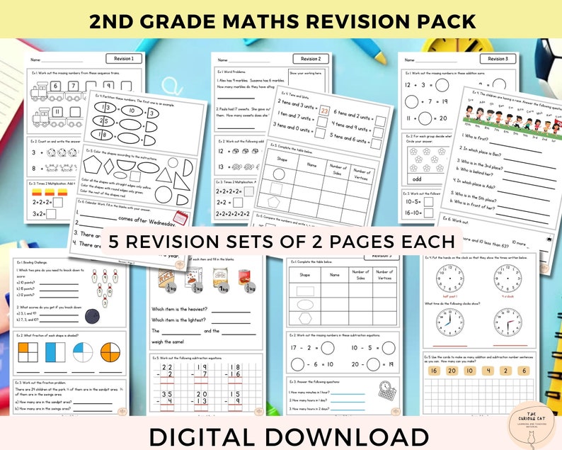 2nd Grade Maths Revision Worksheets, Printable Resources for Second Grade, Homeschool Teaching ...