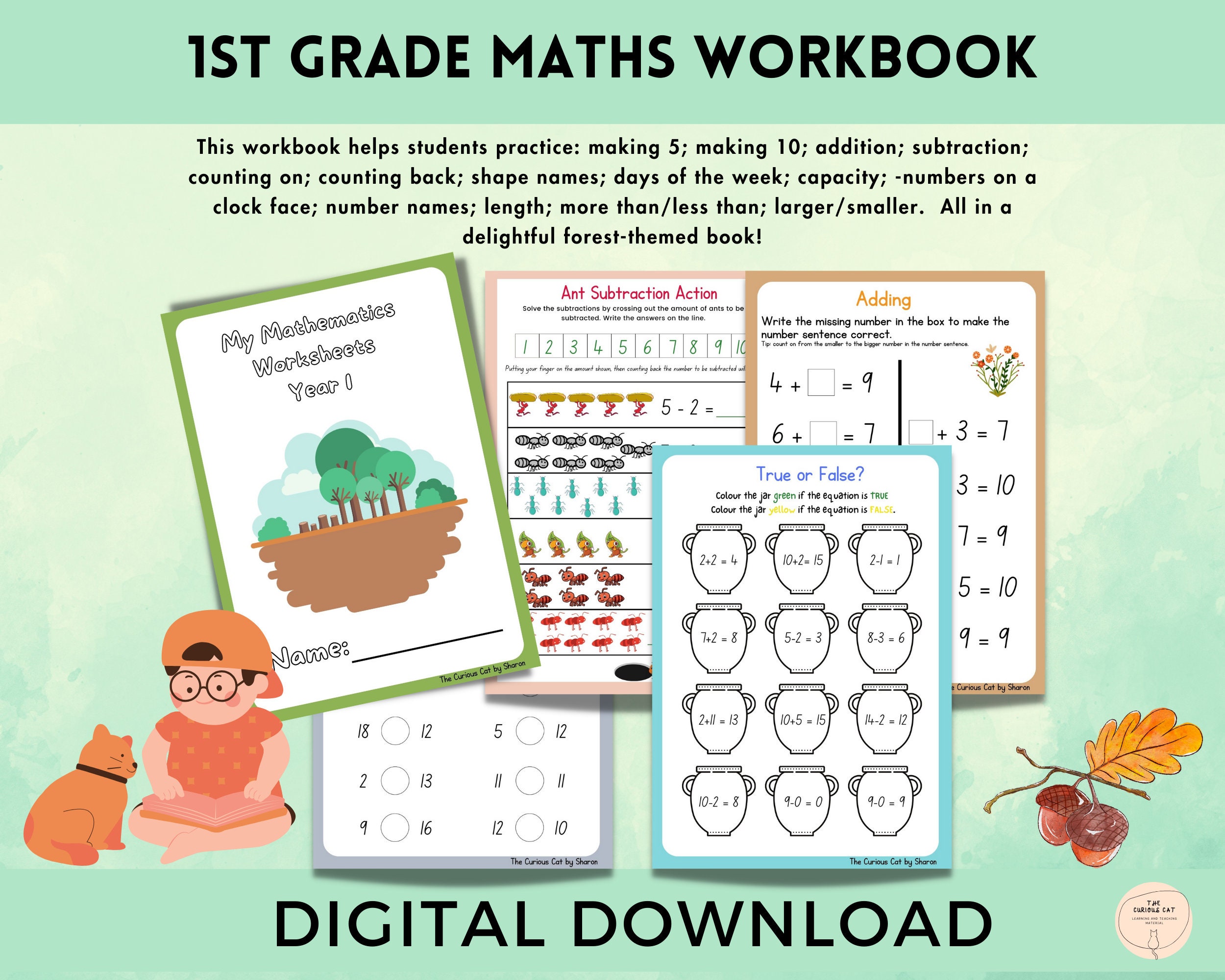 Maths Worksheets for 1st Grade, Maths Workbook, Addition, Subtraction ...