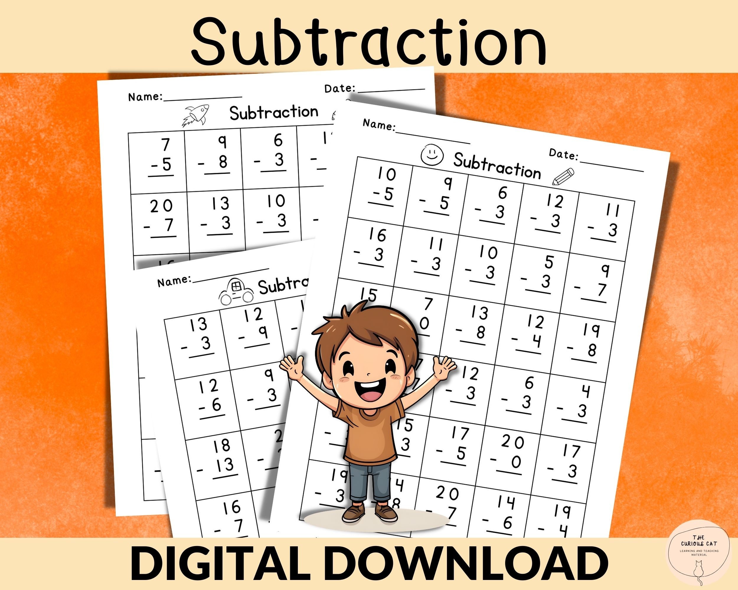 20 Printable Subtraction for Kindergarten 1st Grade 2nd Grade Math ...
