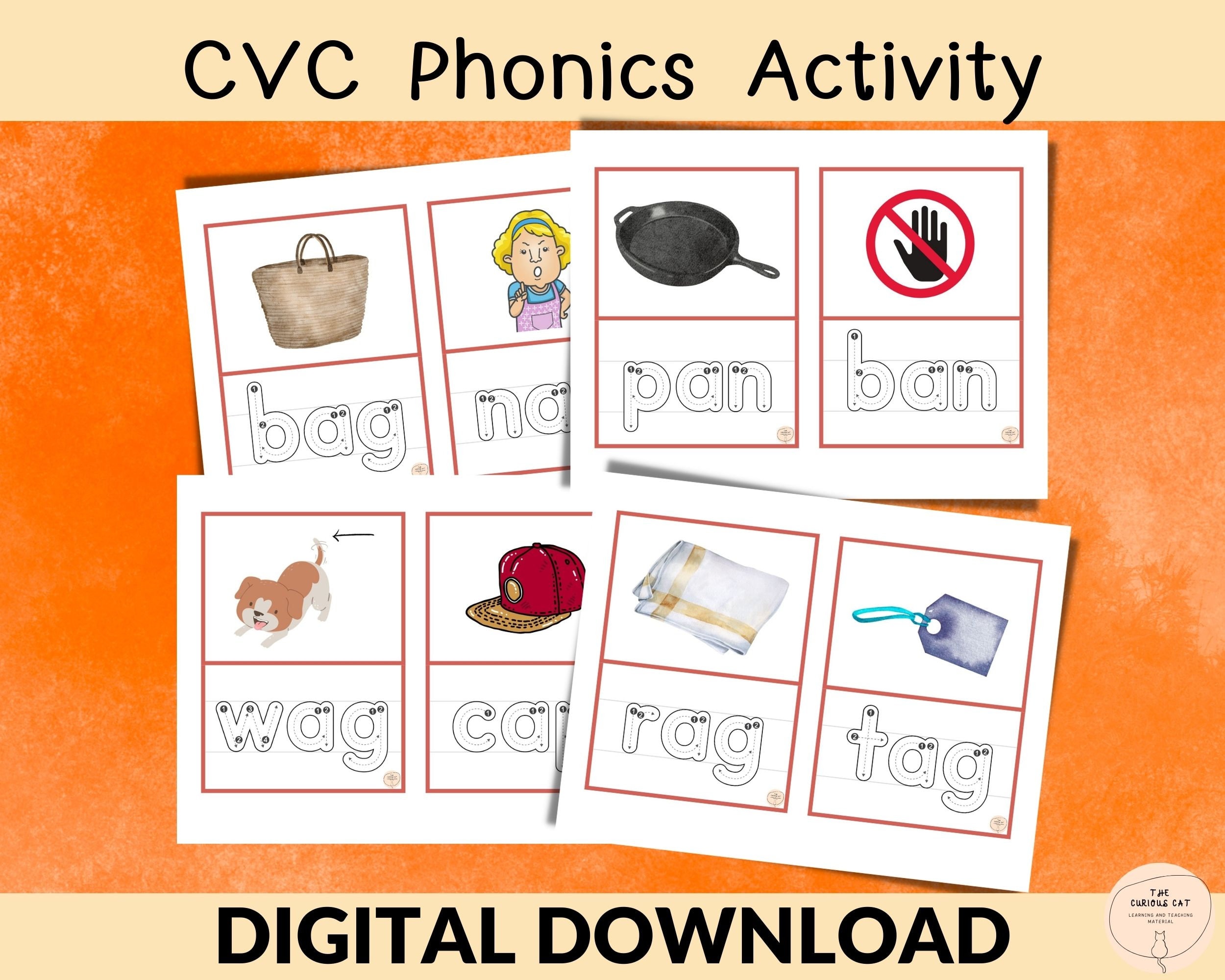 Phonics Flashcards for Kindergarten | CVC Word Builder | Trace the Word ...