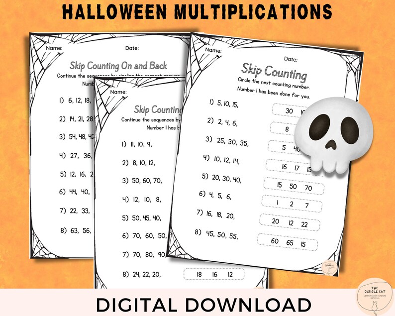 60 Maths Multiplication Practice Worksheets, Halloween Printables ...
