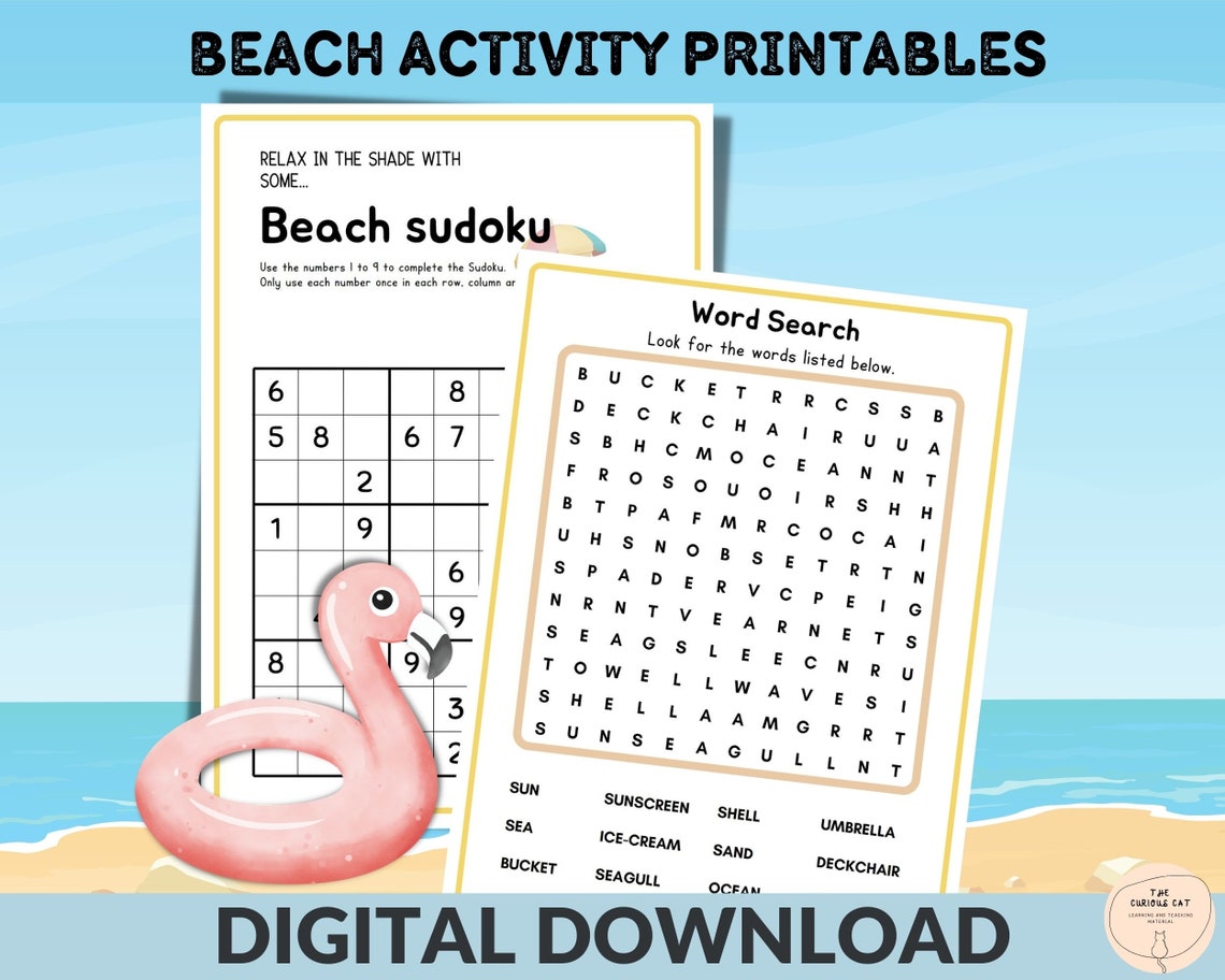 Beach Activity Sheets, Vocabulary & Games, Beach Wordsearch, Sudoku for ...