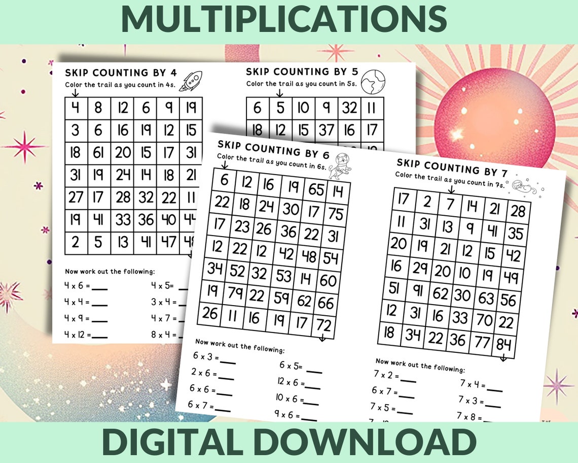Maths Multiplication Practice Worksheets, Skip Counting Coloring ...