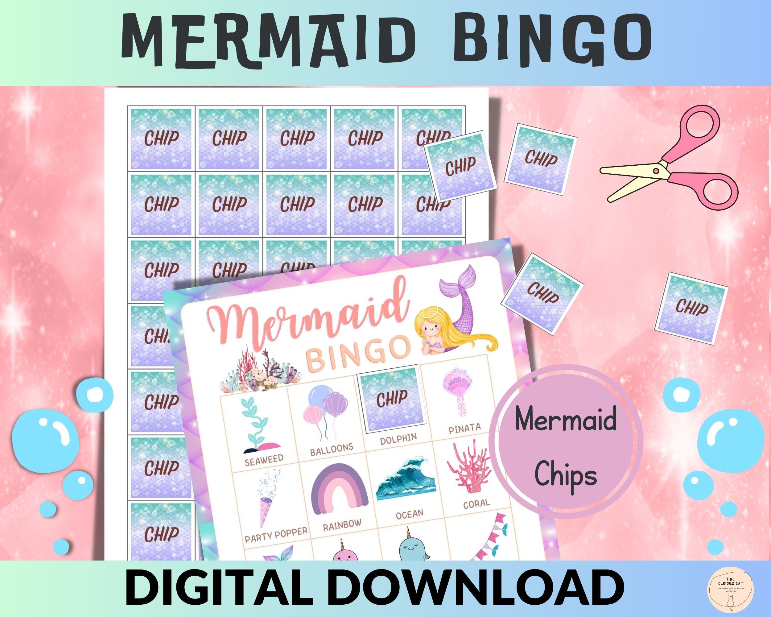Birthday Party Game, Mermaid Bingo Cards, Under the Sea Party Theme ...