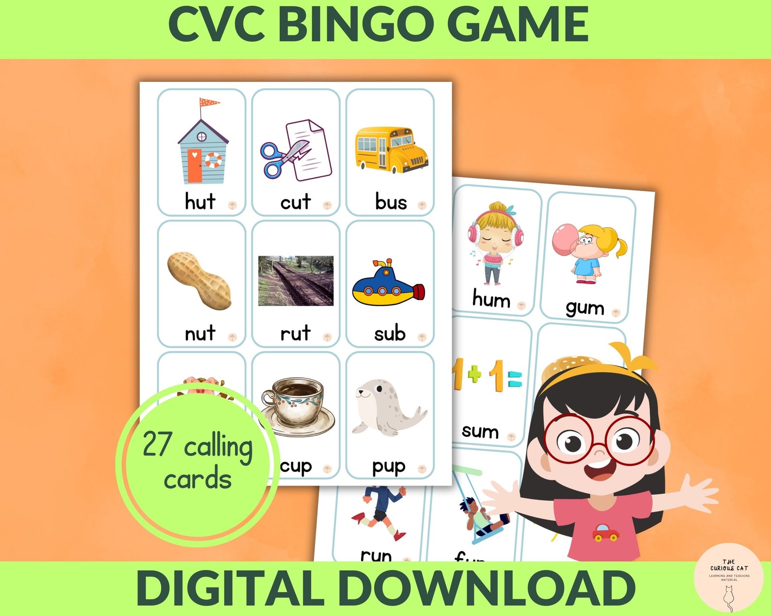 Phonics CVC for Kindergarten, Daycare Literacy CVC Bingo and Card Games ...