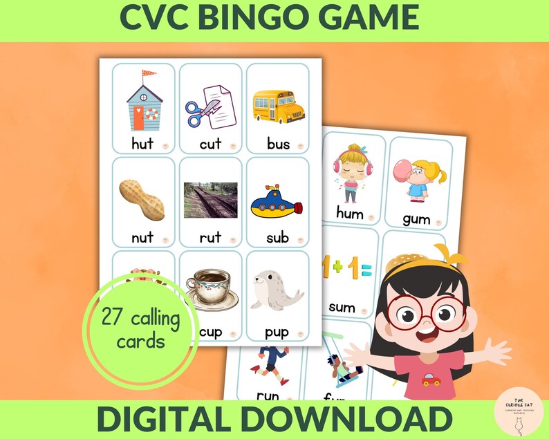 Phonics CVC for Kindergarten, Daycare Literacy CVC Bingo and Card Games ...